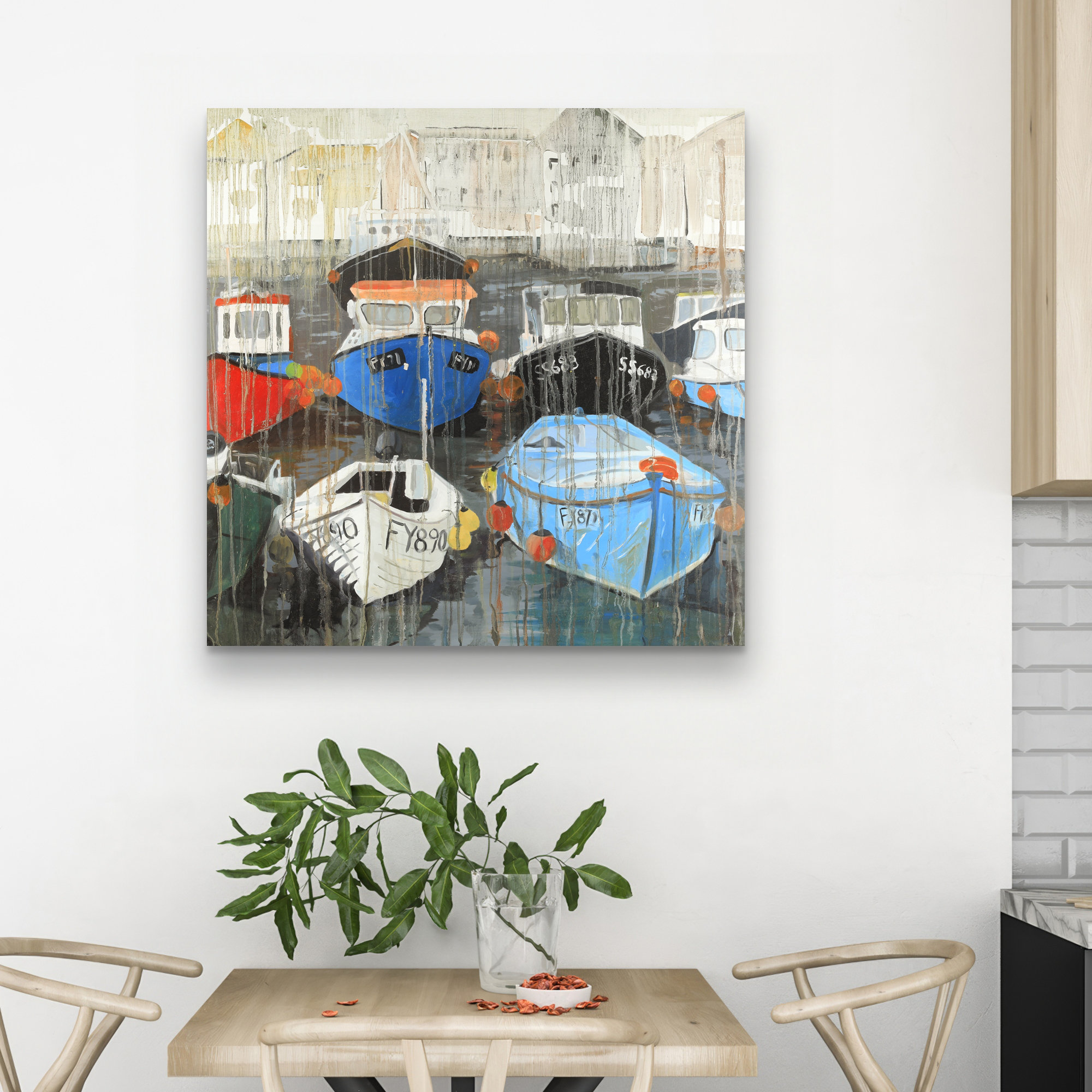 Begin Edition International Inc. Color fading rain at the port - 32"x32" art on canvas | Wayfair